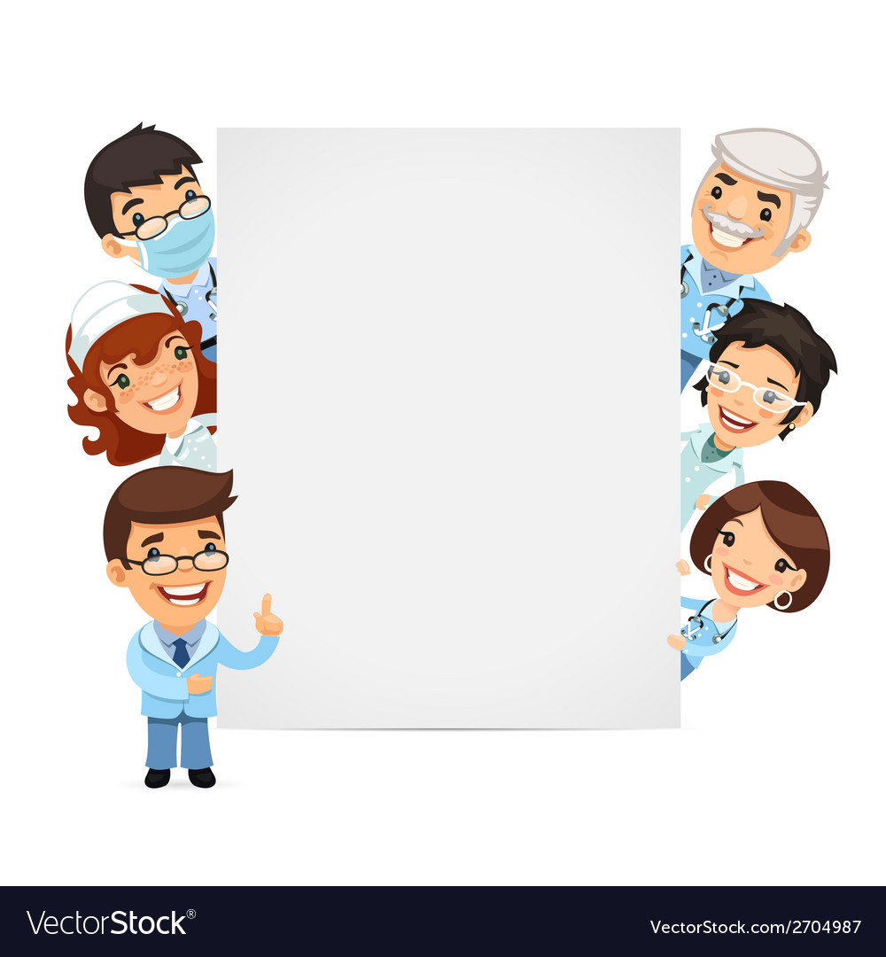 Doctors presenting empty vertical banner Vector Image