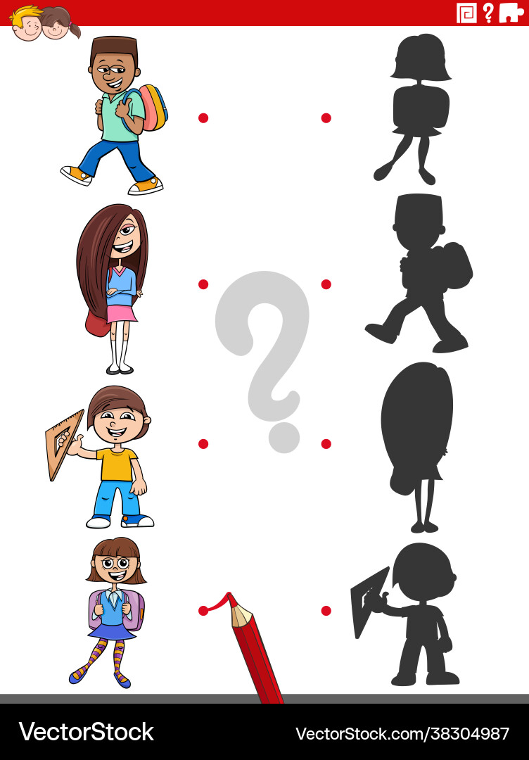 Educational shadow game with cartoon school kids Vector Image