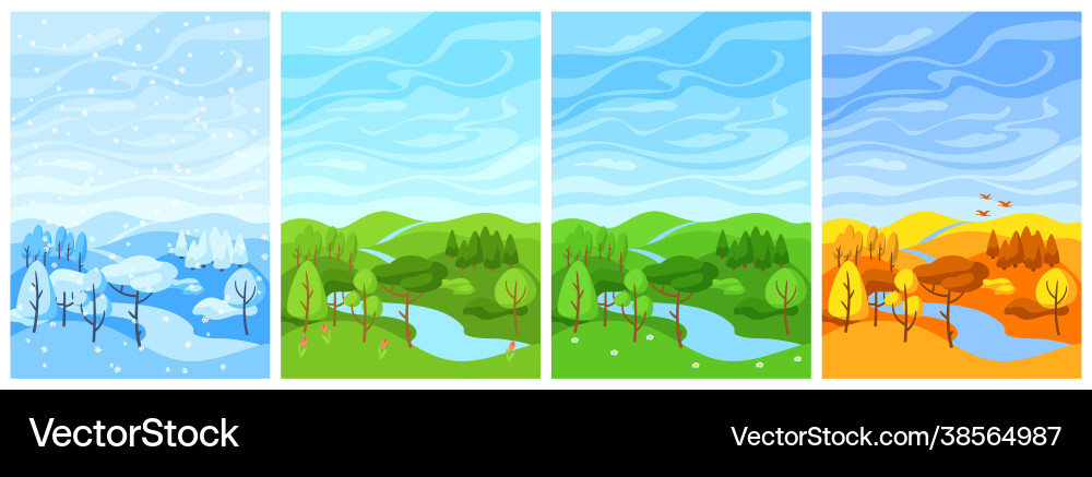 Four seasons landscape with forest Royalty Free Vector Image