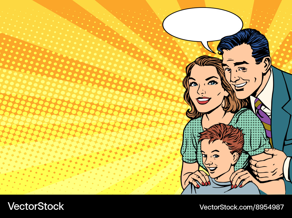 Happy retro family on poster Royalty Free Vector Image