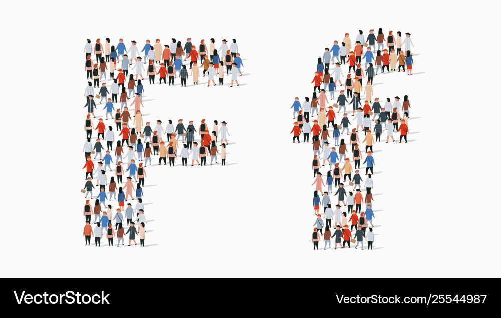 Large group people in letter f form Royalty Free Vector