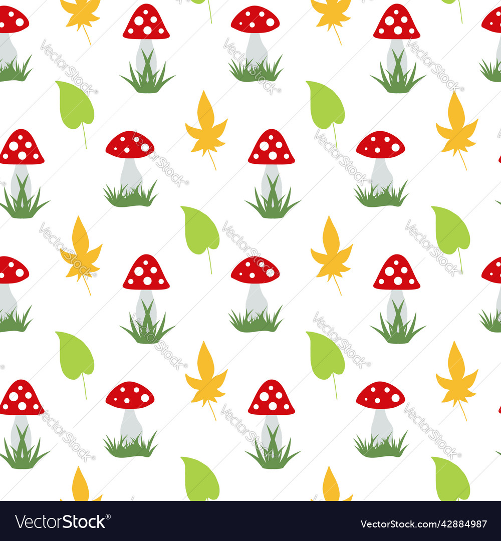 Seamless Pattern With Amanita Muscaria And Autumn Vector Image