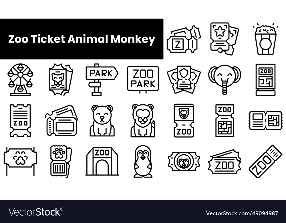 Set of outline zoo ticket animal monkey icons Vector Image