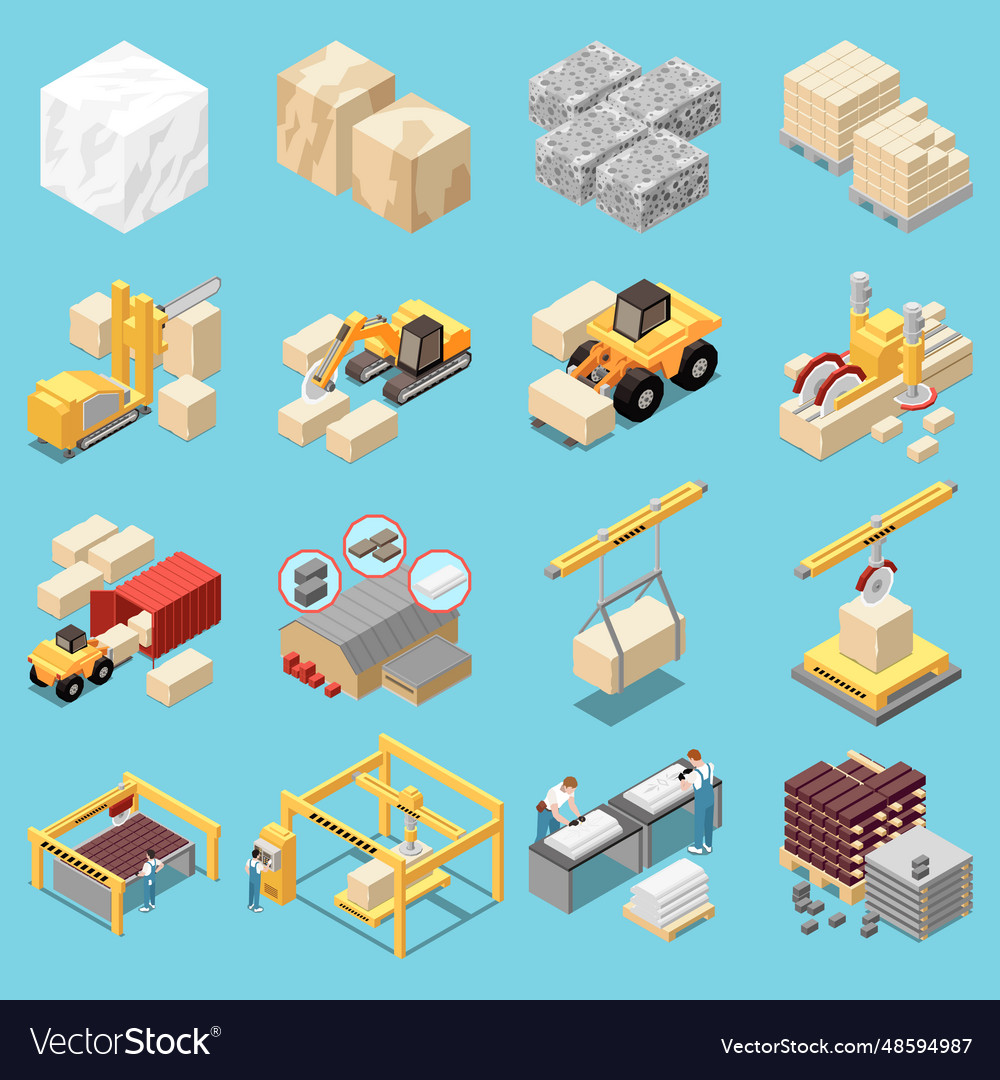 Stone quarry isometric set Royalty Free Vector Image