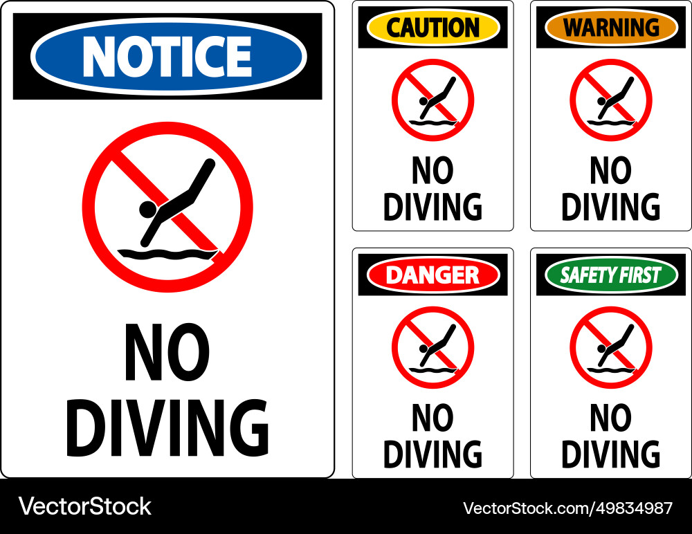 Swimming pool sign attention no diving Royalty Free Vector