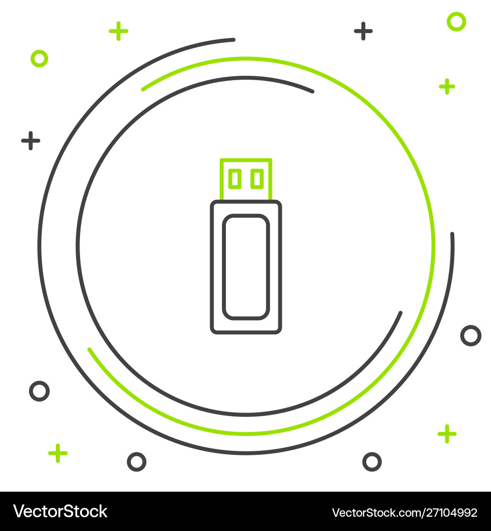 Black and green line usb flash drive icon isolated