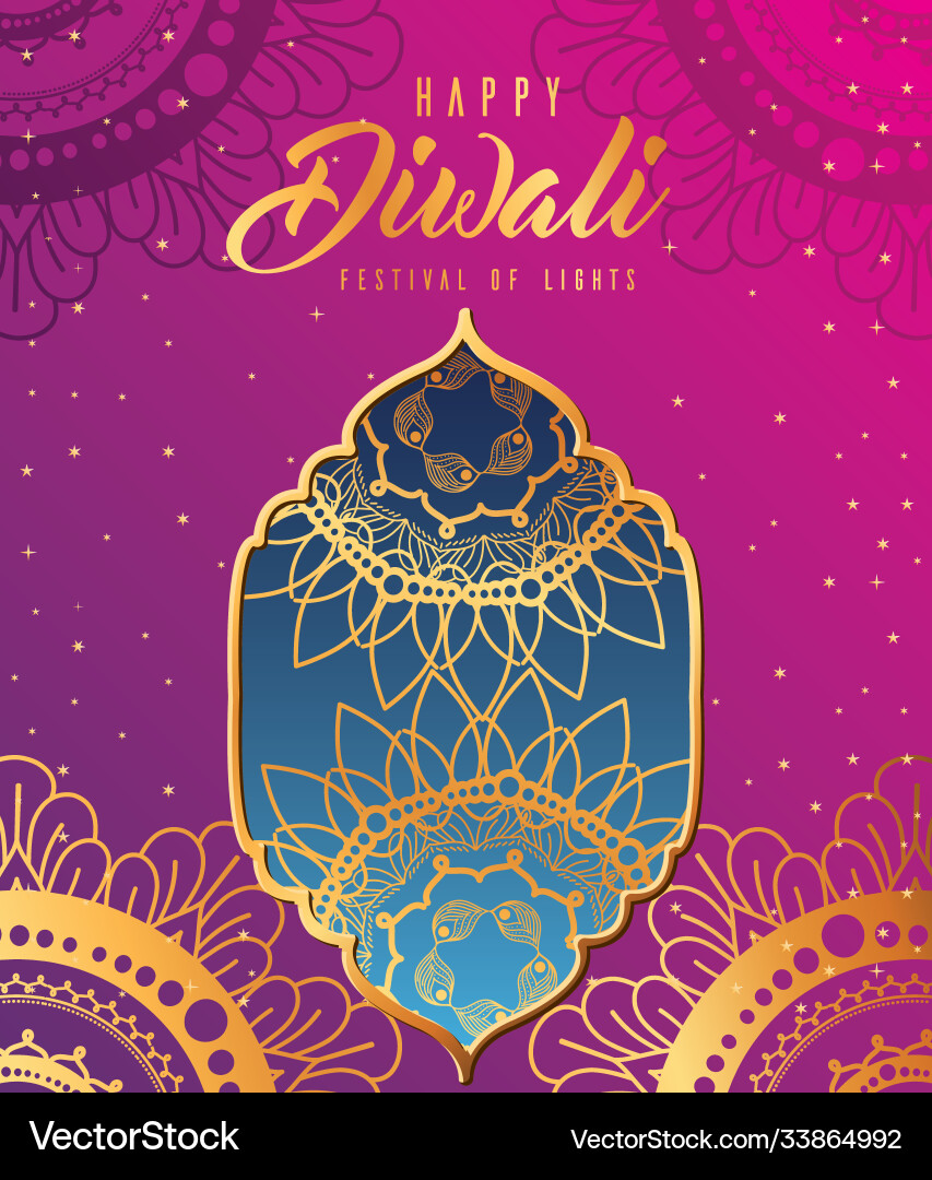 Happy diwali mandala in frame on pink Royalty Free Vector