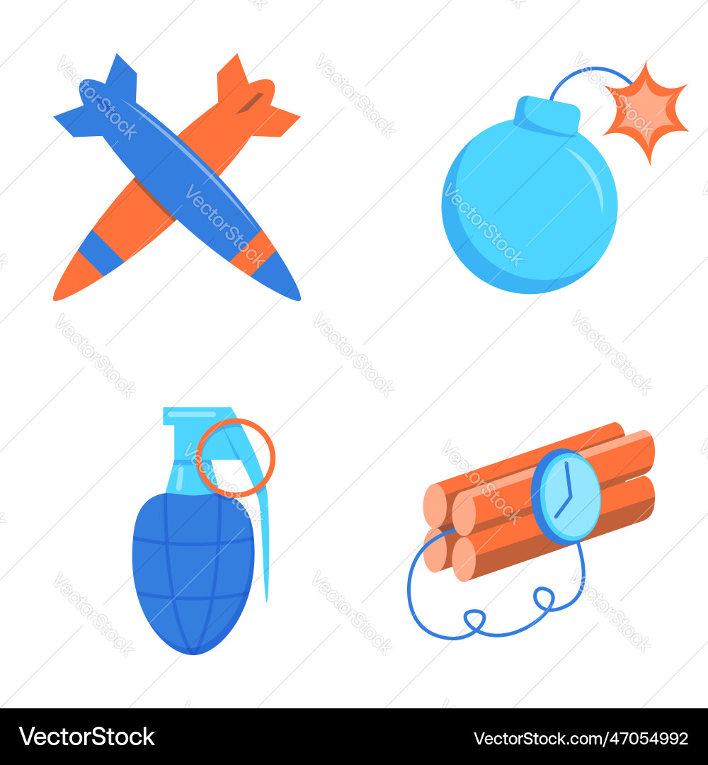 Military bomb types icon set in flat and line Vector Image