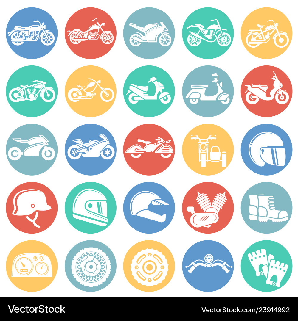 Motorcycle icons set on color circles white Vector Image