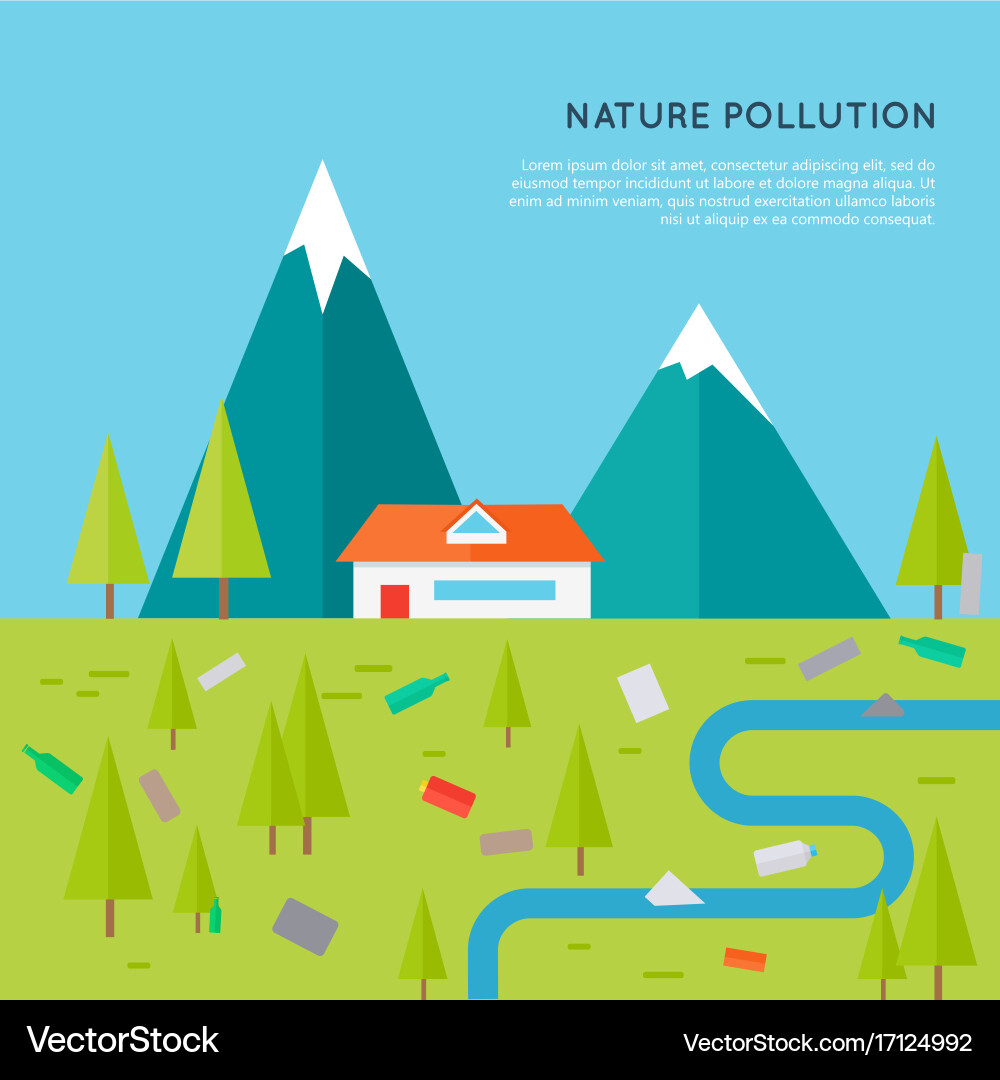 Nature pollution concept in flat design Royalty Free Vector