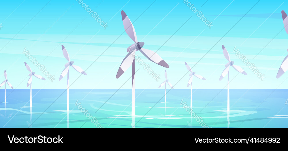 Offshore farm with windmills in water wind energy Vector Image
