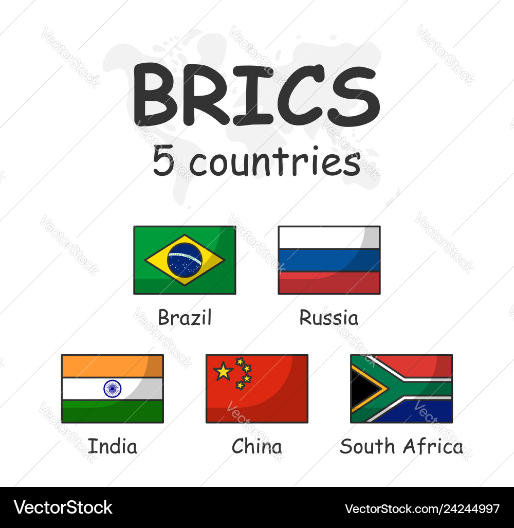 Brics and membership flag association 5 Royalty Free Vector