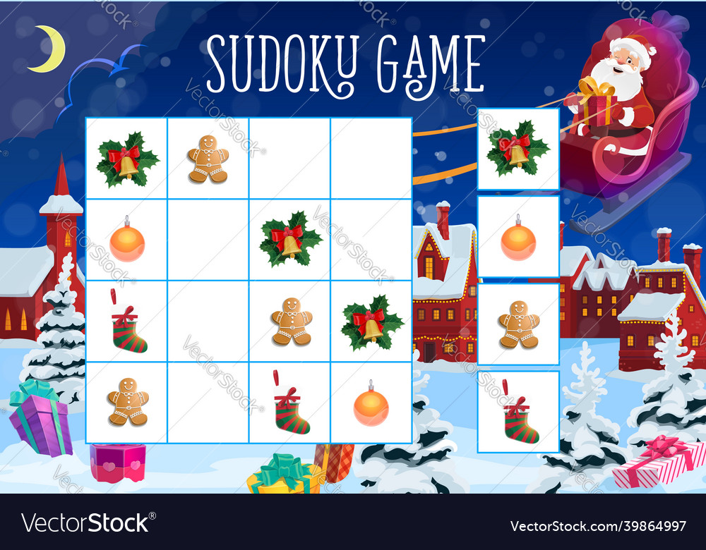 Children christmas sudoku game with holiday decor Vector Image