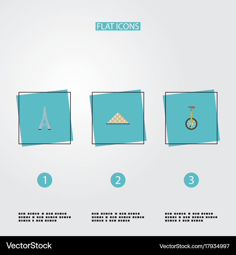 Flat icons unicycle pyramid tower and other Vector Image
