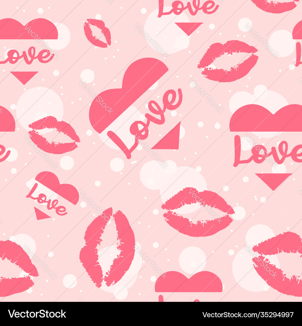Hearts and kisses pink seamless pattern Royalty Free Vector