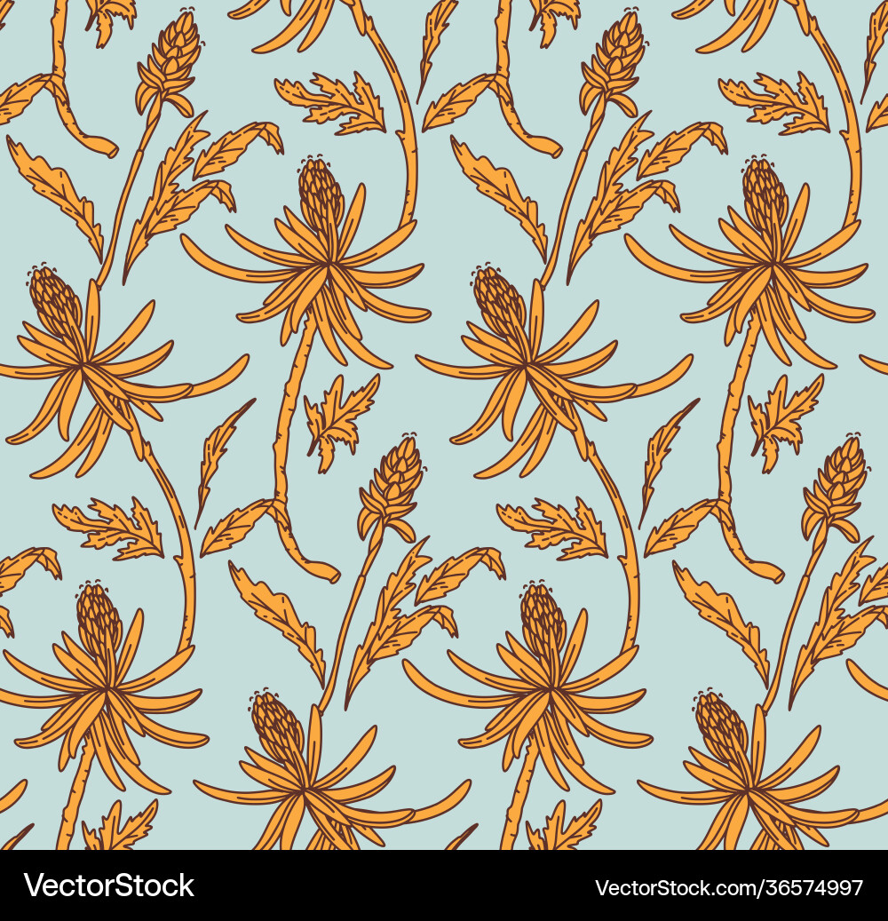 Retro floral pattern blue yellow flower seamless Vector Image