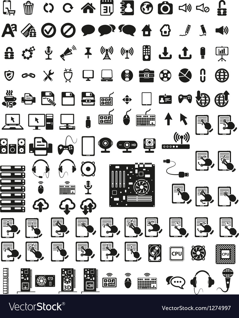 Set of computers and hardware icons Royalty Free Vector