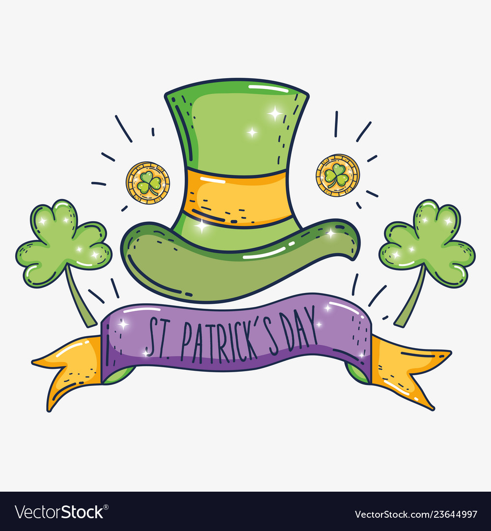 St Patrick Hat With Clovers And Coins Ribbon Vector Image