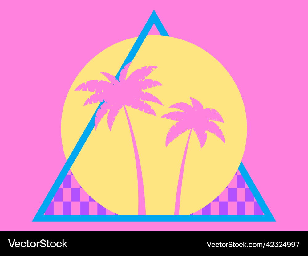 Summer time 80s palm trees on a sunset retro Vector Image