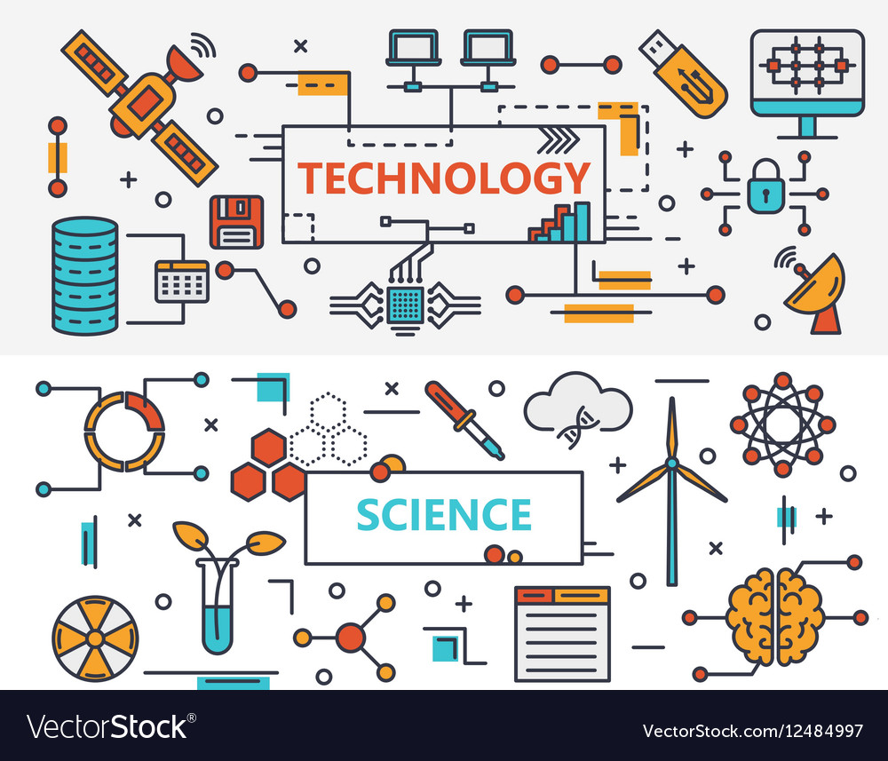 Thin line flat design technology Royalty Free Vector Image