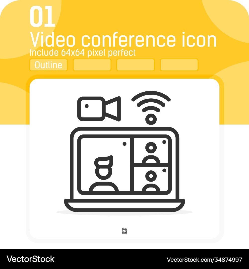 Video conference icon with line style isolated Vector Image