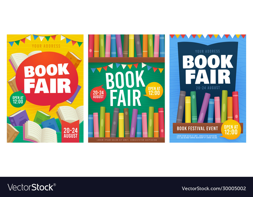Book fair poster event invitation bookshelf Vector Image
