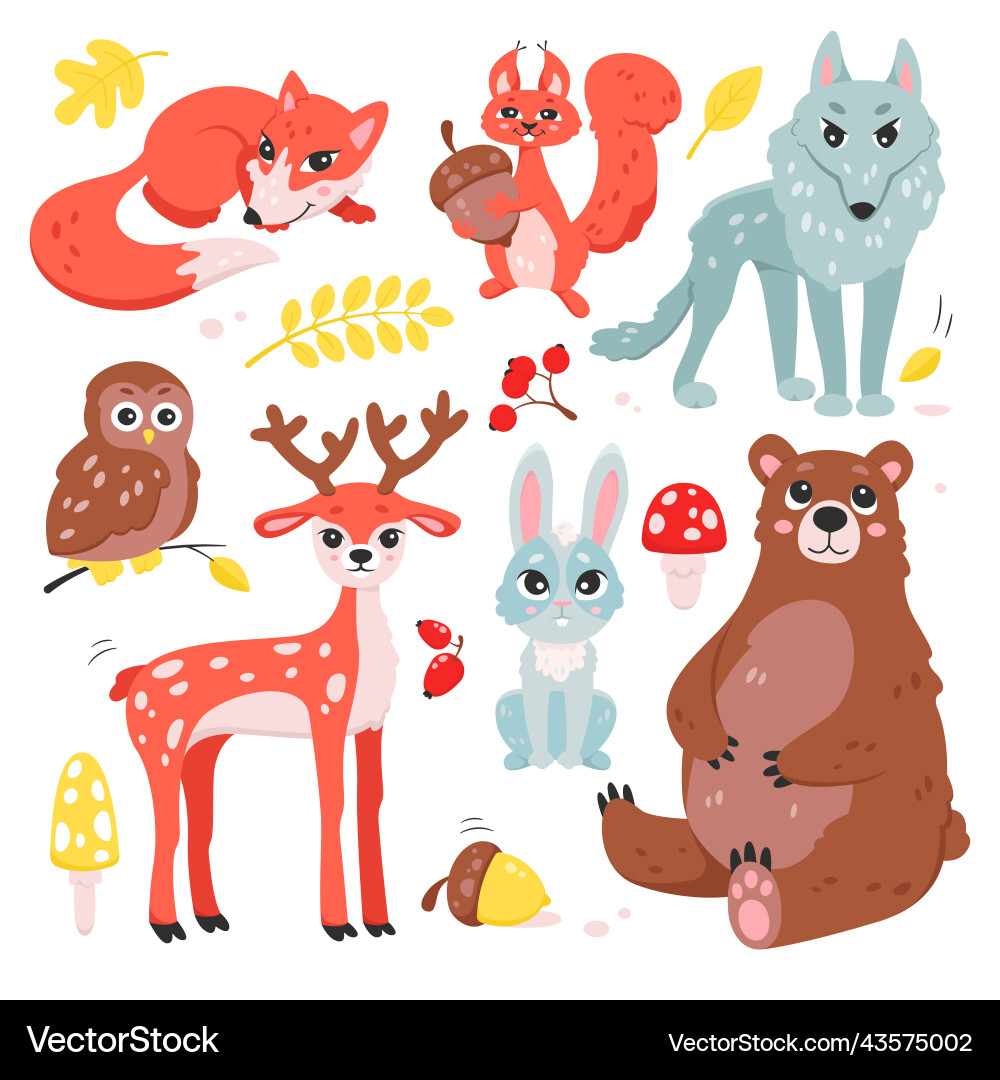 Cartoon isolated forest characters with autumn Vector Image