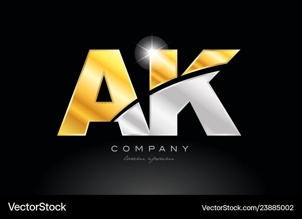 Combination letter ak a k alphabet with gold Vector Image