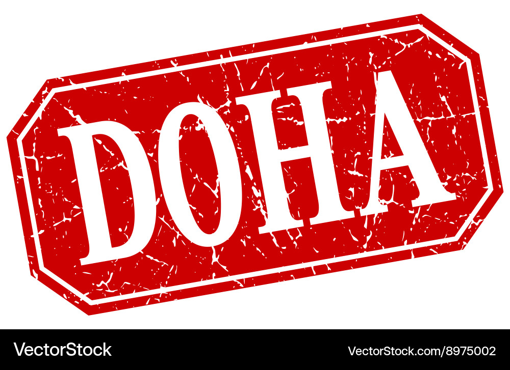 Doha red square grunge retro style sign Royalty Free Vector