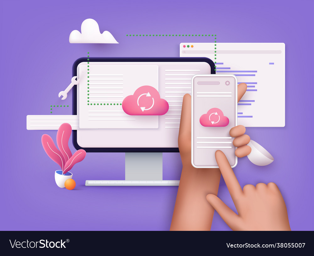 3d cloud computing upload and download data Vector Image