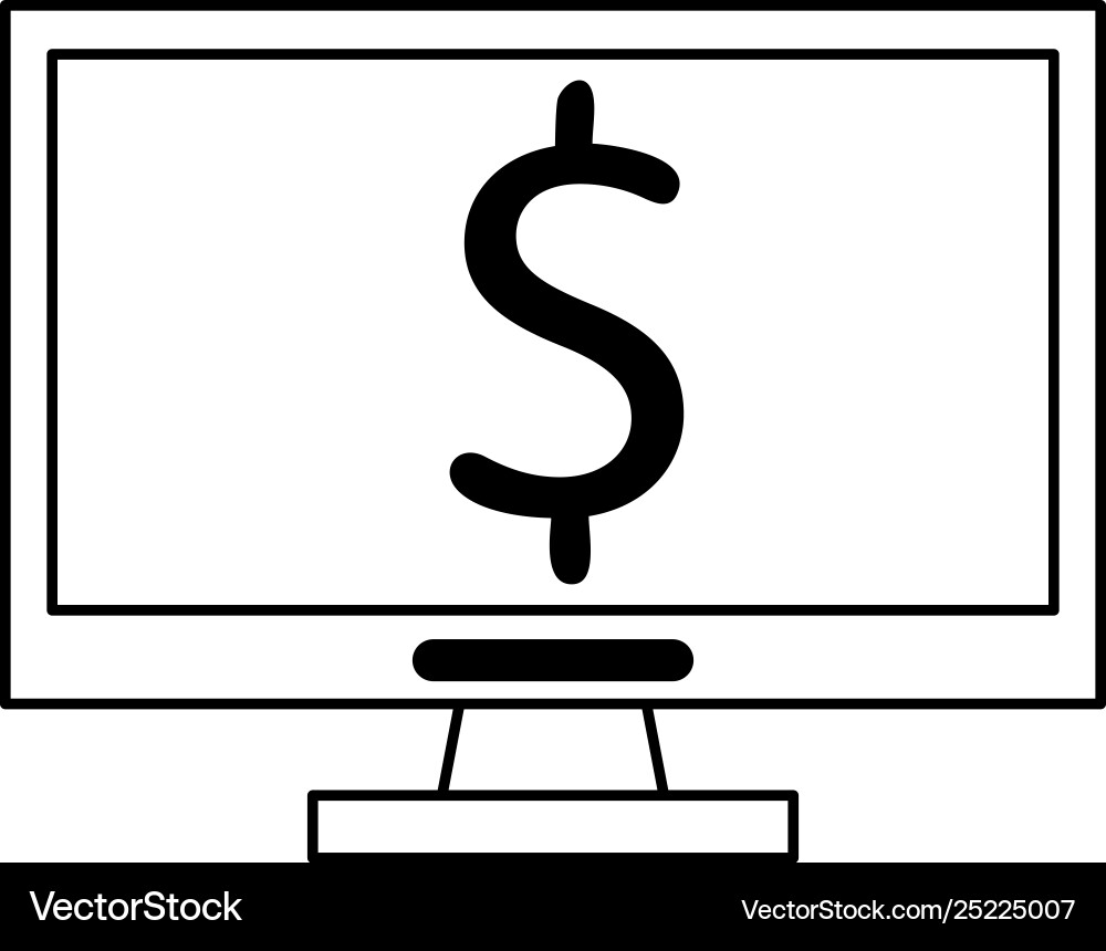 Computer screen with money symbol isolated black Vector Image