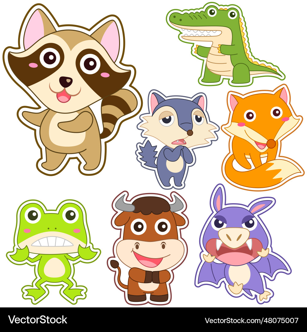 Cute cartoon animal set Royalty Free Vector Image