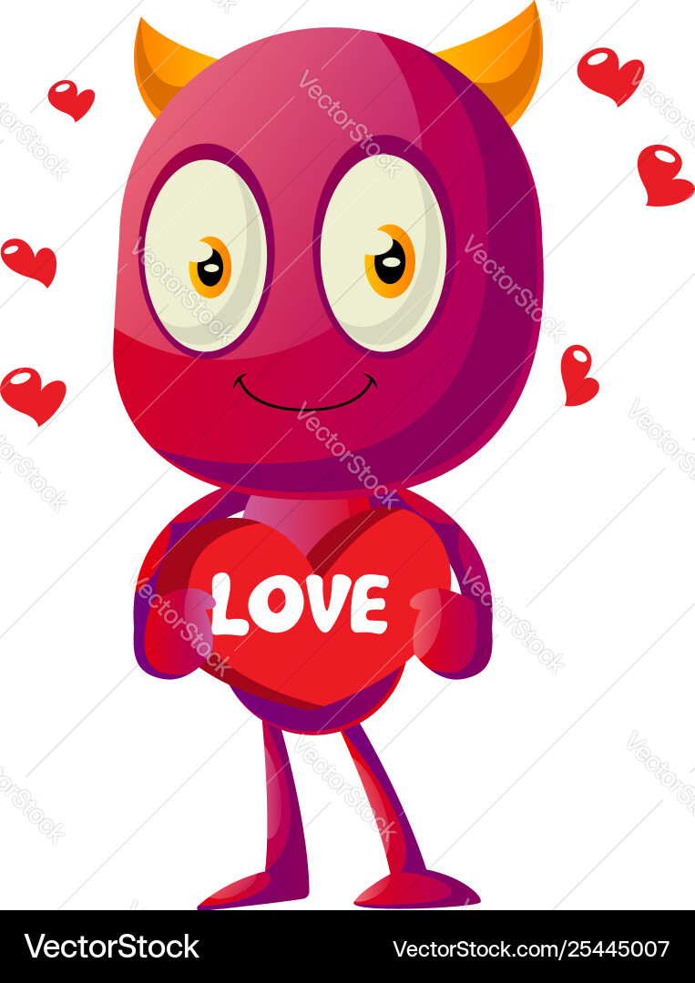 Devil in love with big heart on white background Vector Image