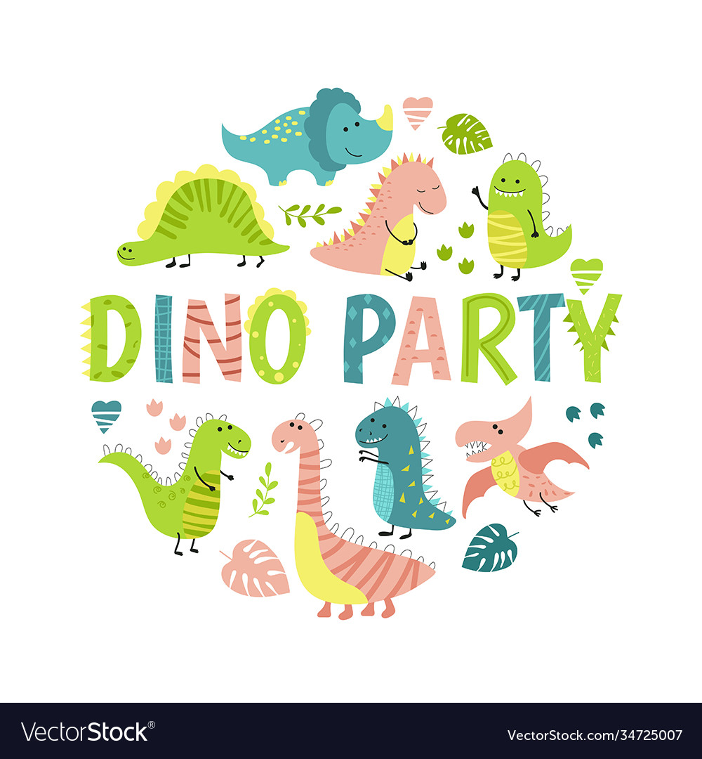 Greeting card with cartoon dinosaur card Vector Image