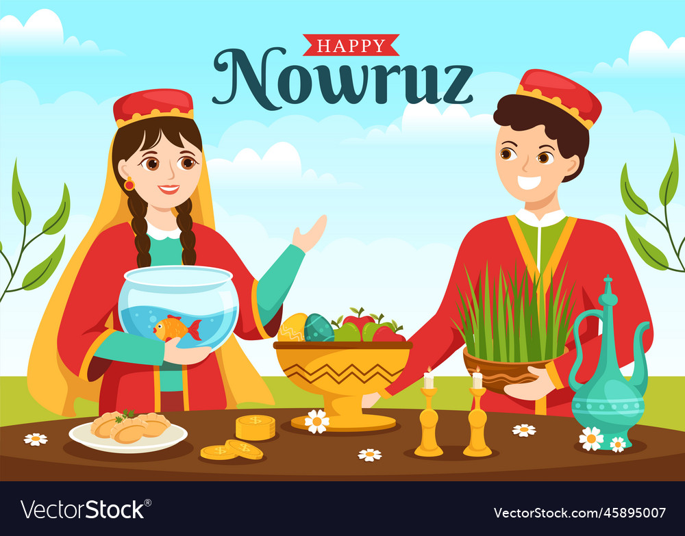 Happy nowruz day or iranian new year with grass Vector Image