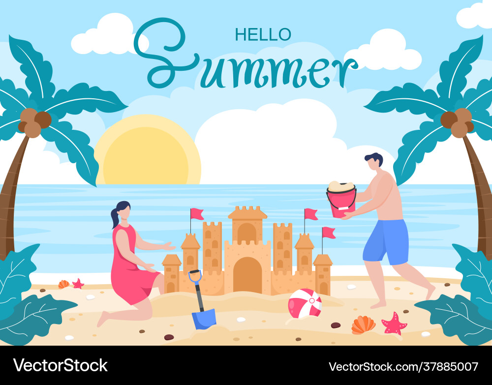 Happy summer time in beach seaside for background Vector Image