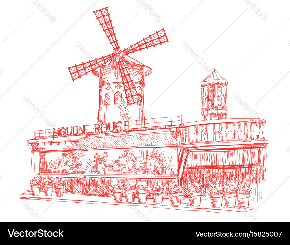 Moulin rouge in red colors Royalty Free Vector Image