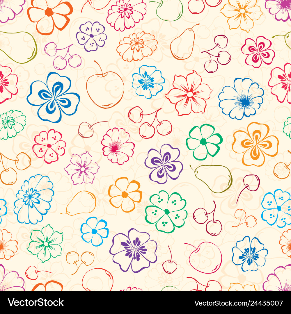 Pattern of the flowers and fruit Royalty Free Vector Image