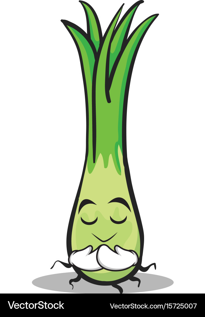 Praying leek character cartoon Royalty Free Vector Image