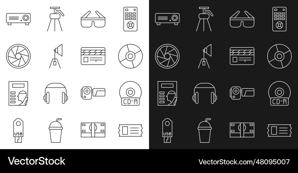 Set line cinema ticket cd or dvd disk 3d cinema Vector Image