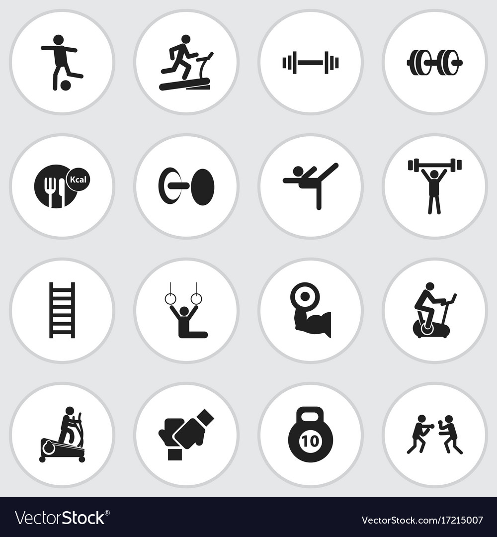 Set of 16 editable exercise icons includes Vector Image