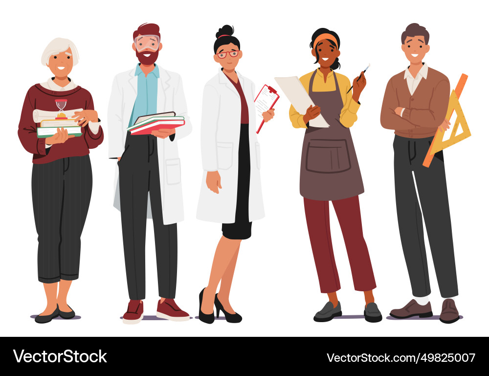 Teachers stand in orderly rows united front Vector Image