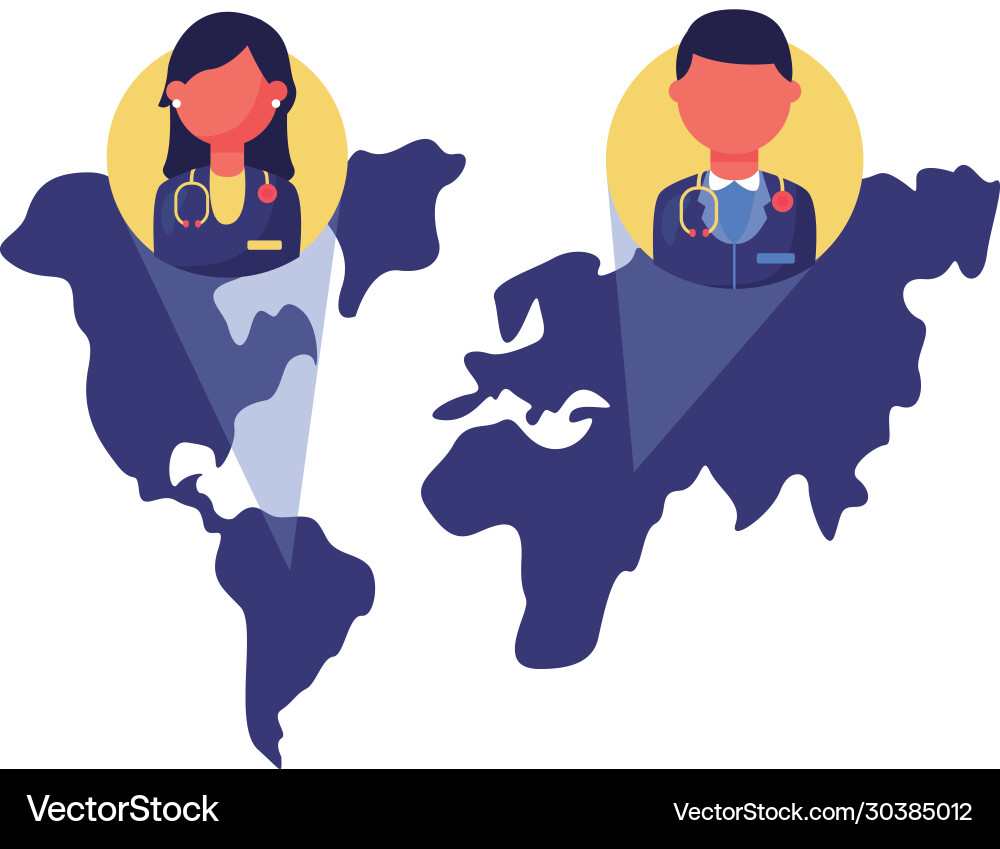 Doctors in earth maps characters detaild style Vector Image