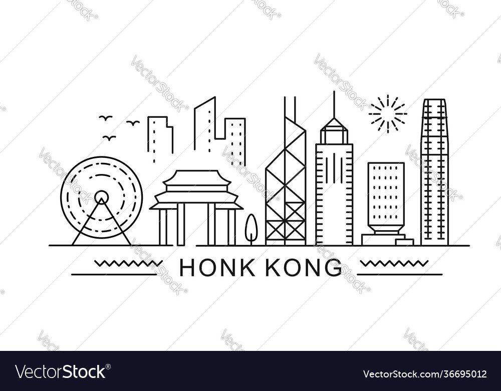 Hong Kong Minimal Style City Outline Skyline Vector Image