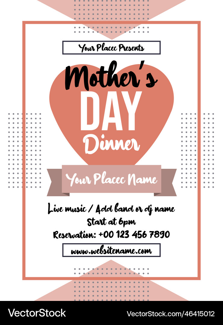 Mothers day dinner poster flyer design Royalty Free Vector