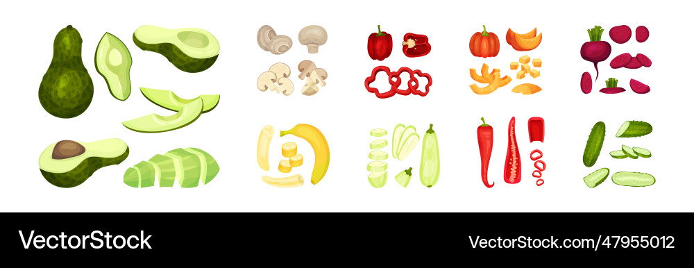 Raw vegetable sliced or chopped as cooking Vector Image