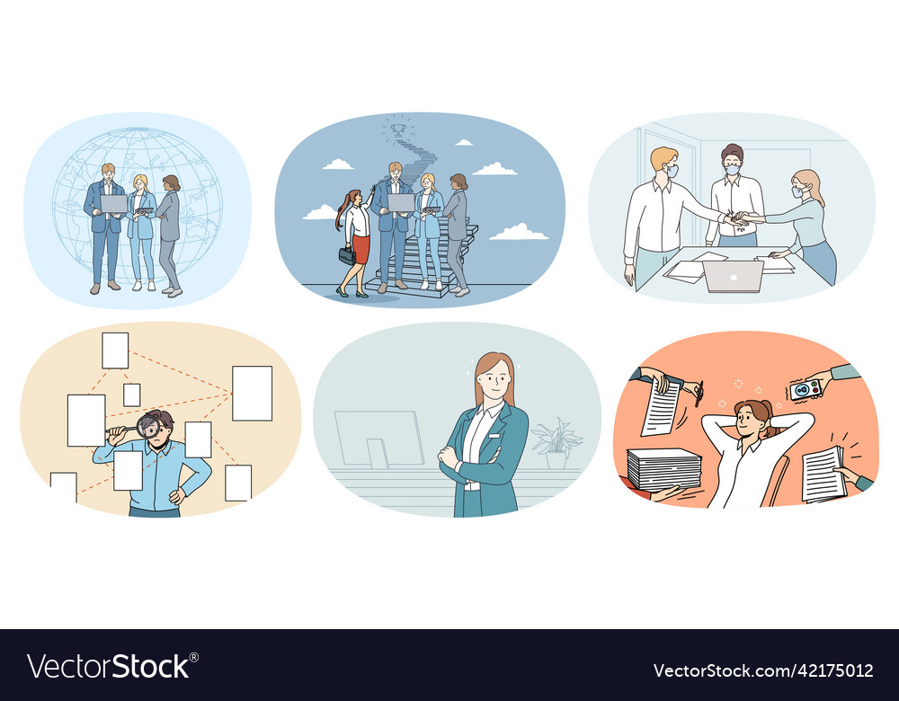 Set of diverse businesspeople at workplace Vector Image