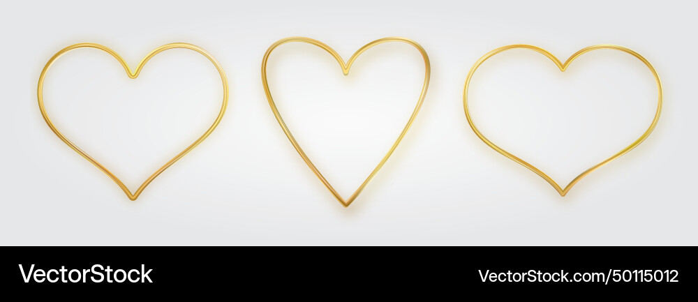 Thin gold heart frame set golden realistic Vector Image