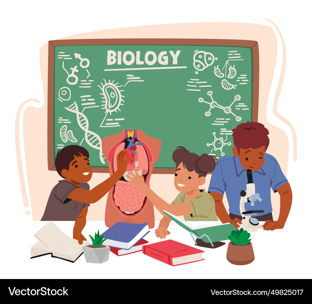 Enthusiastic kids engage in hands-on learning Vector Image