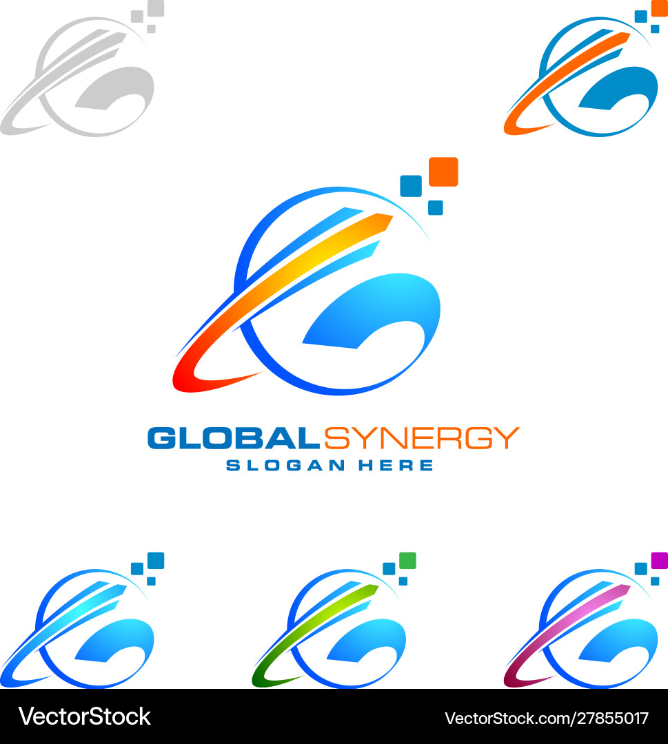 Global logo with ring sphere and digital world Vector Image